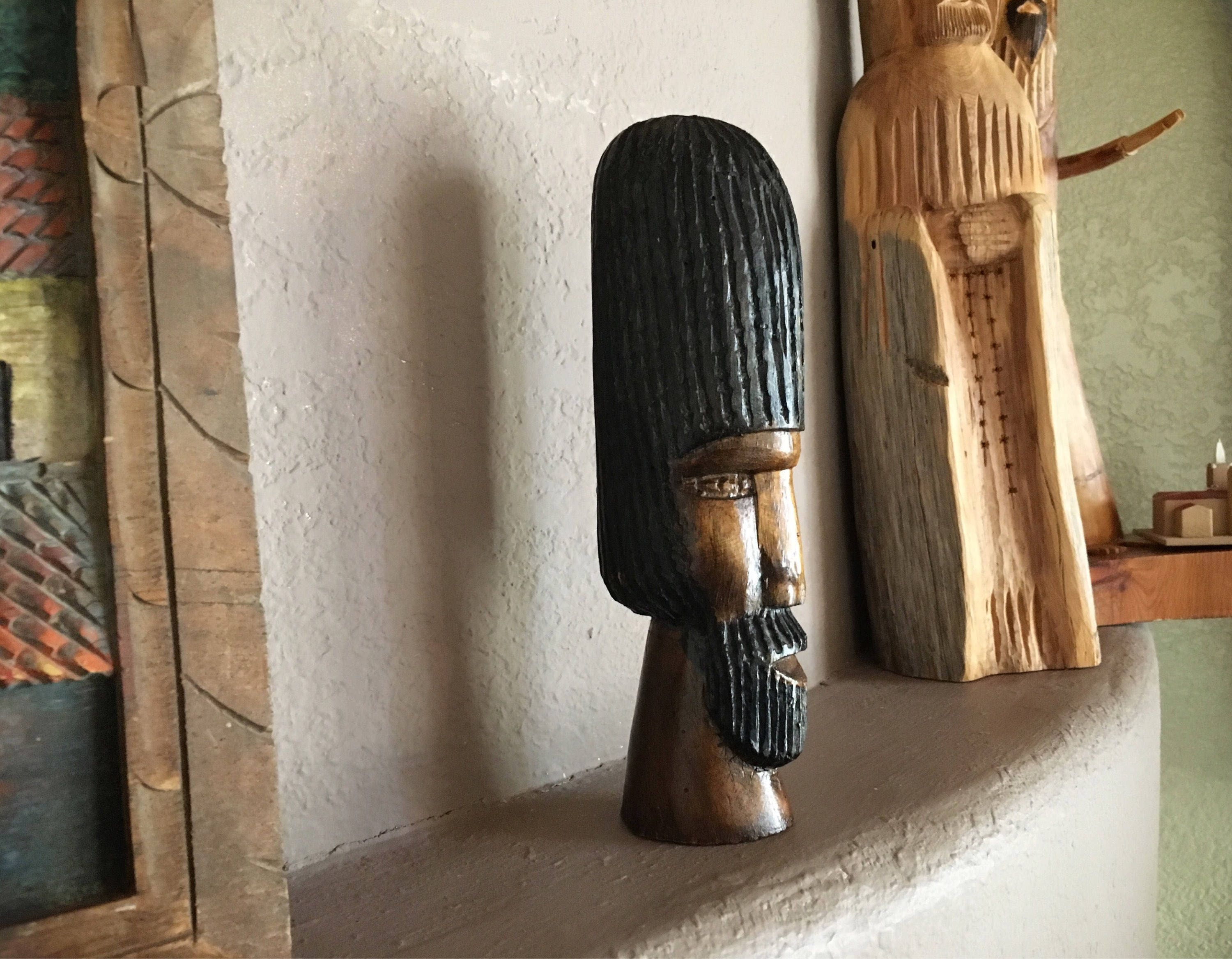 Midcentury carved wood African man afro art Black history statue urban ...