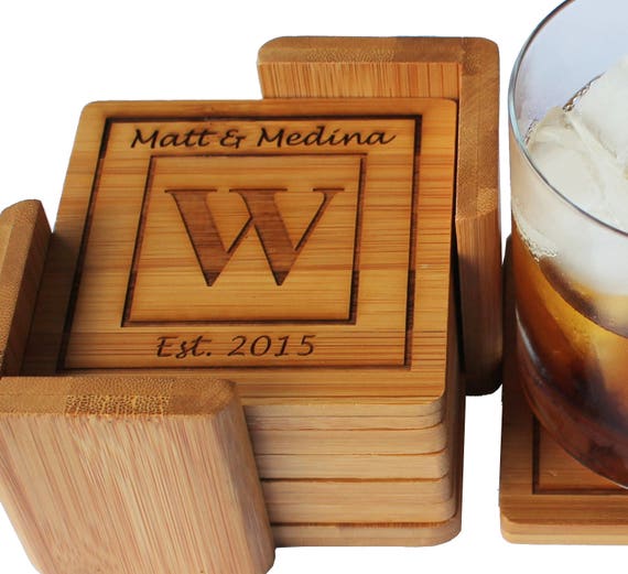 Personalized Bamboo Coasters Personalized Wedding Coasters