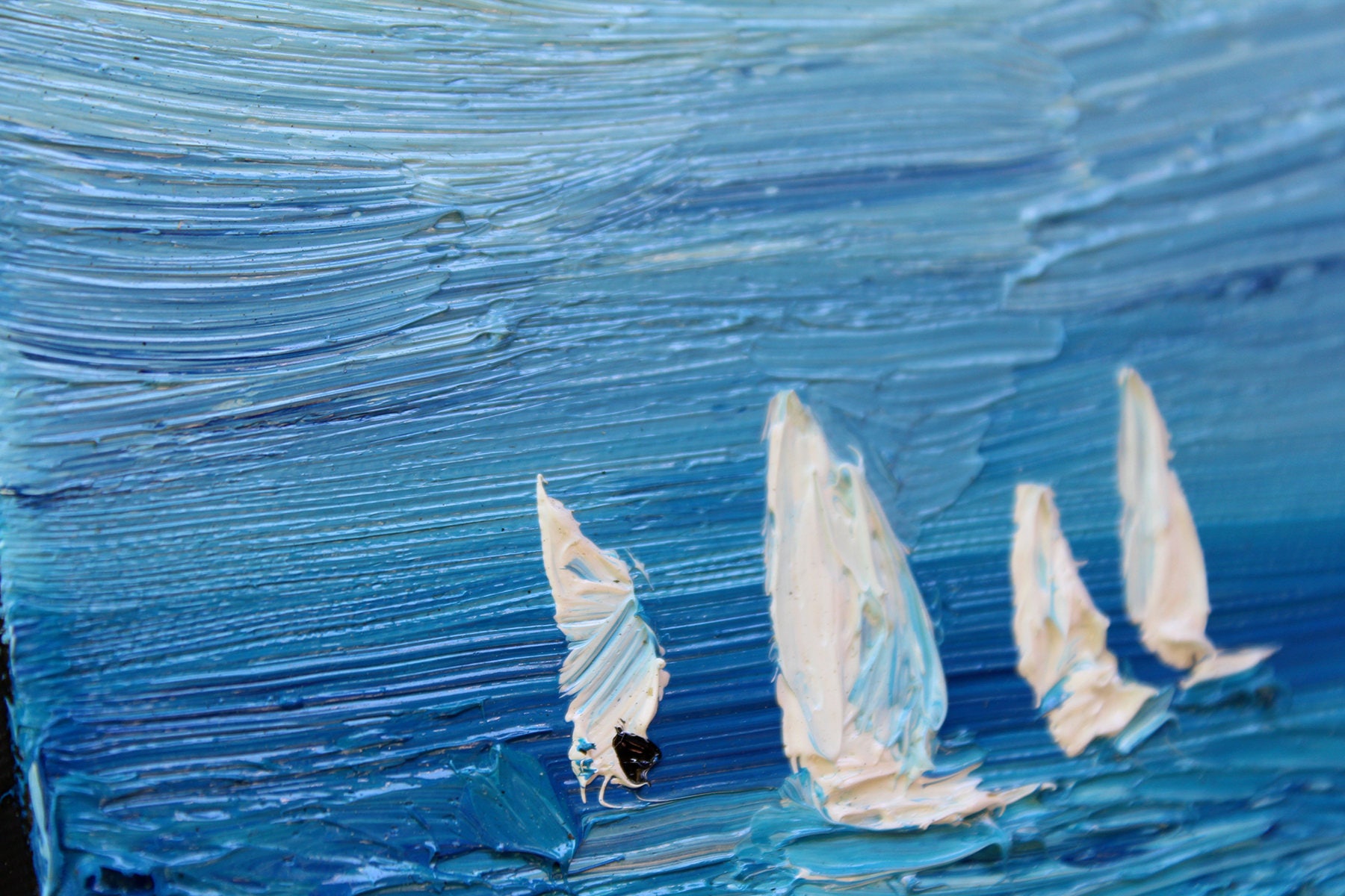 Sailboats small oil painting original seascape painting on