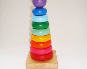 Wooden pyramid Square stacking toy Colourful Learning