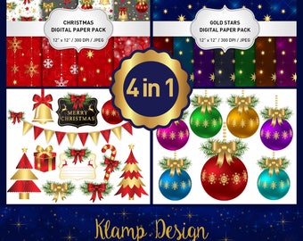 Huge Christmas Clipart & Christmas Digital Paper Bundle