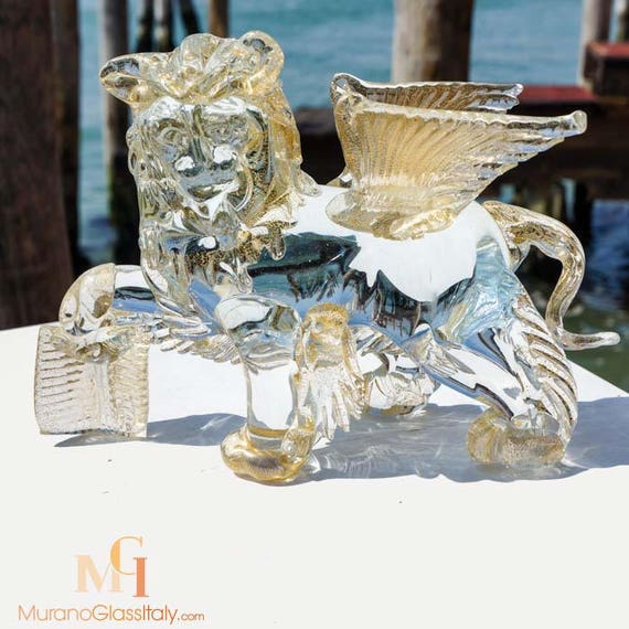 Items similar to Lion Sculpture - Crystal Glass Lion Figurine ...