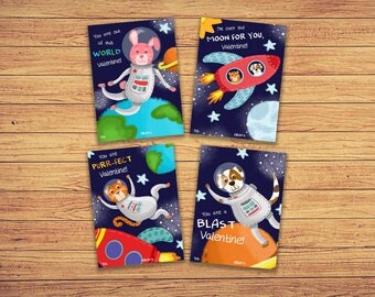 Astronaut Valentine Cards for Kids Outer Space Rocket