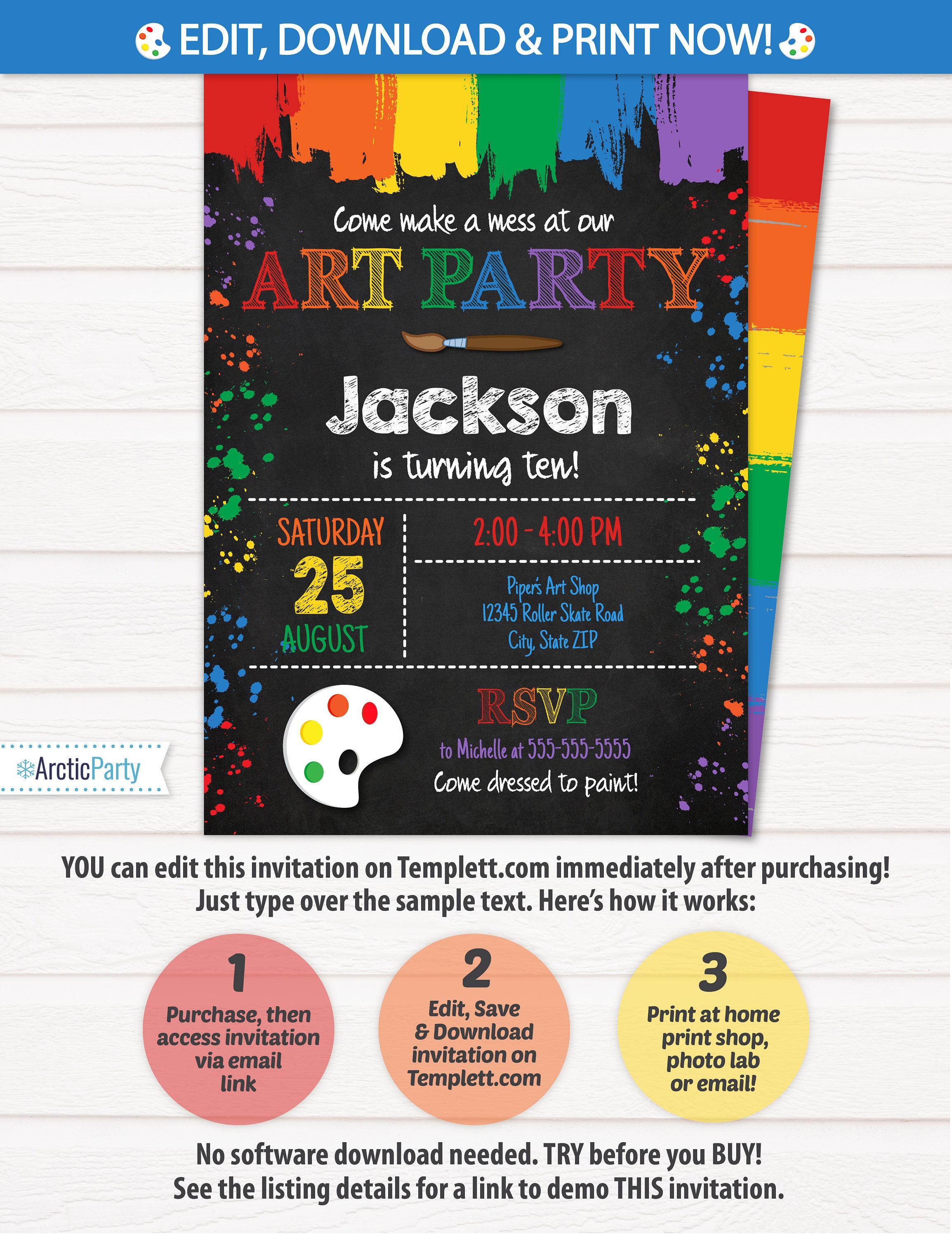 Art Party Invitation Art Invitation Art Birthday Party