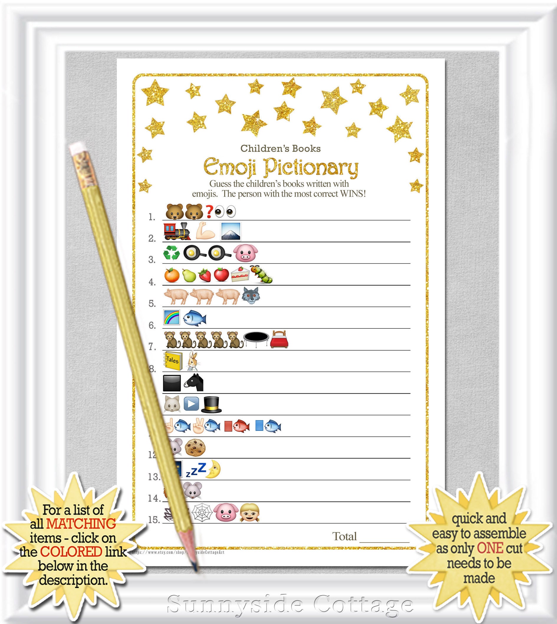 Children's Books EMOJI Pictionary game Baby Shower game