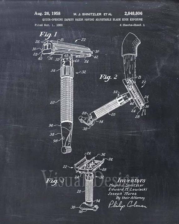 Patent Print of a 1958 Razor Patent Art Print Patent Poster