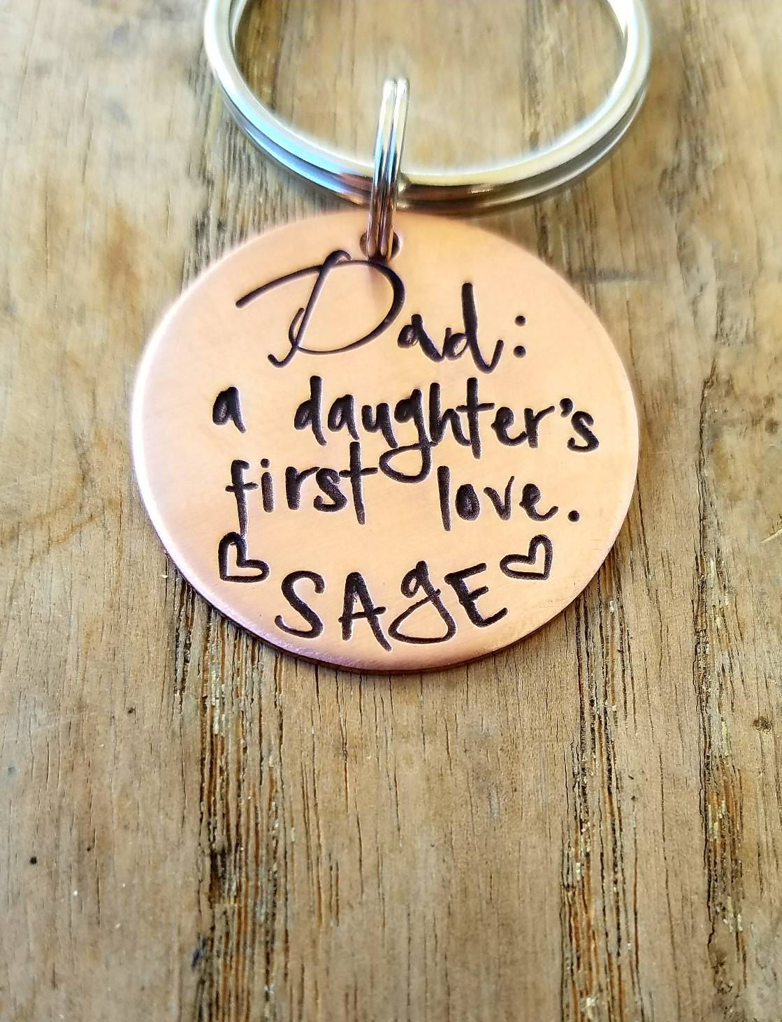Personalized dad keychain. New daddy gift. Dad of daughters. A