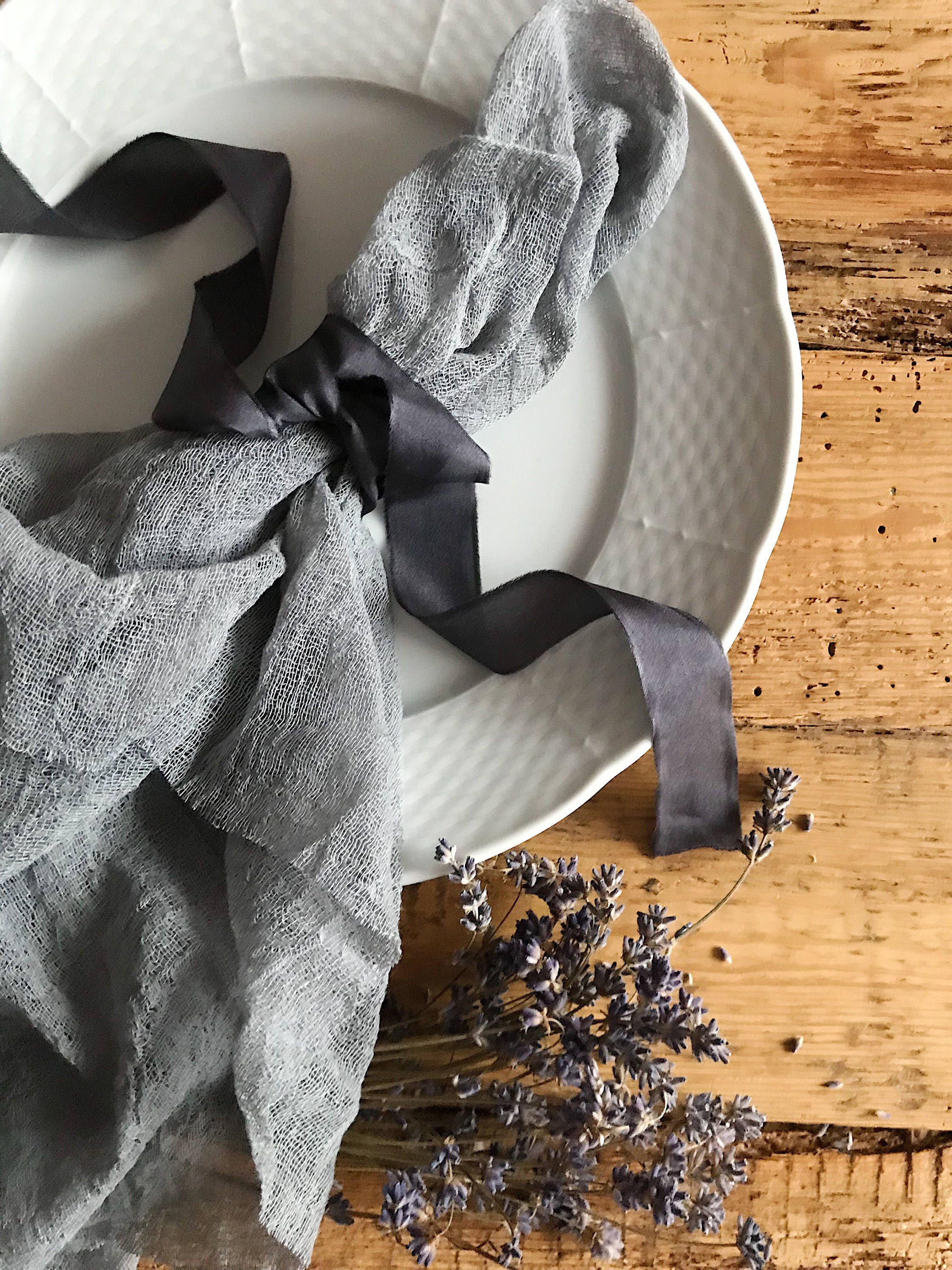 Dark Gray Silk Ribbon hand dyed Bridal Bouquet ribbon 1 inch