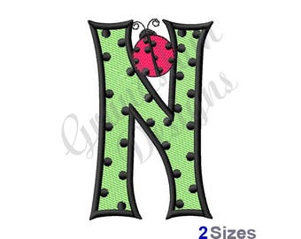 Ladybug Letter E Machine Embroidery Design