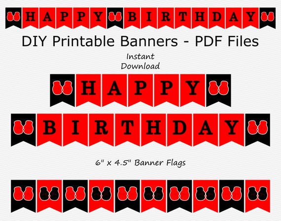 Happy Birthday Banner Red & Black Boxing Glove Boy Party