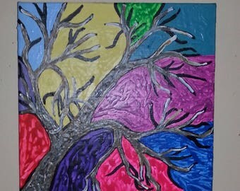Rainbow tree art | Etsy