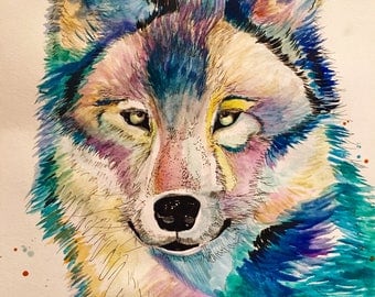 Wolf Watercolor Rainbow Animal Howling Wolf Art Print Wolf