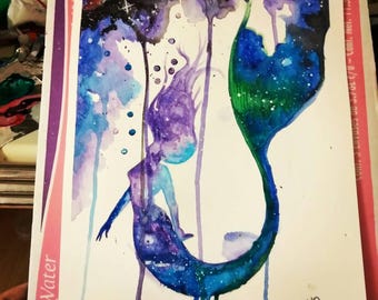Mermaid Watercolor Inspirational Painting Print