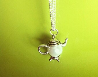 White Satin Pearl Teapot Necklace Pearl Tea Charm Custom
