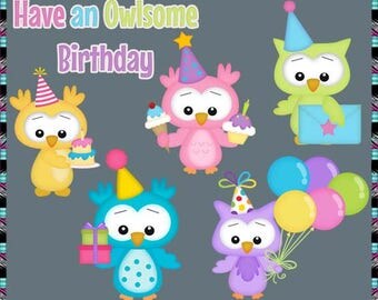 Birthday owl clipart | Etsy