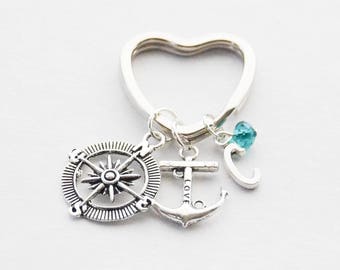 Nautical Compass Keychain Compass Rose Mariner's