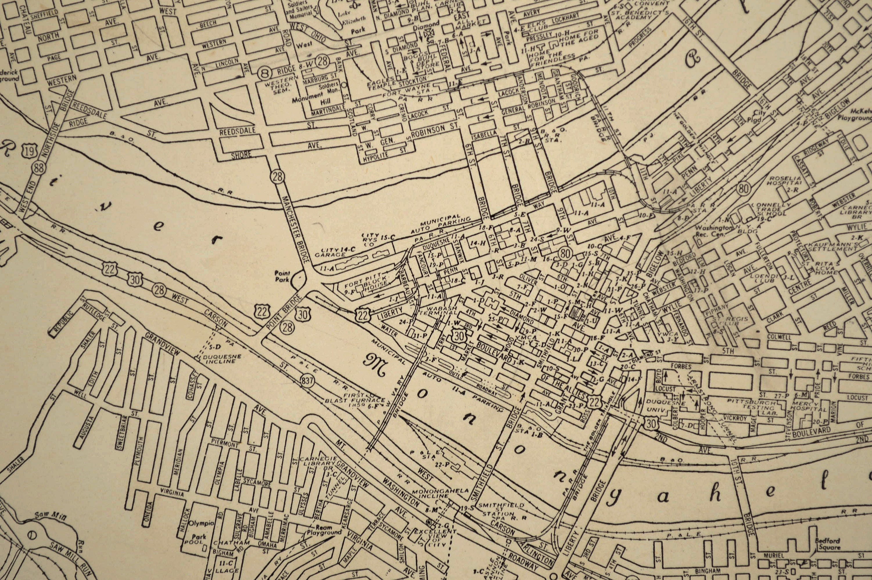 Pittsburgh Map Pittsburgh Street Map Vintage 1940s Original