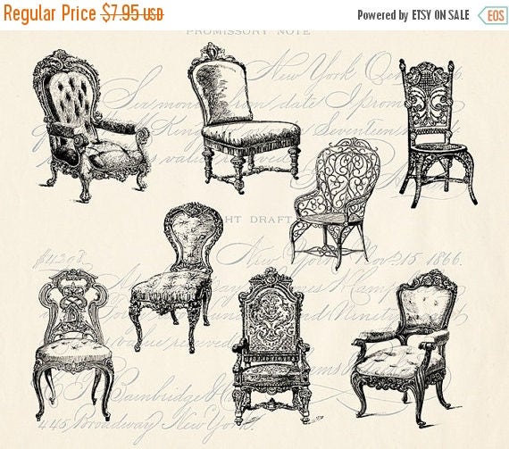 40% OFF SALE Digital Collage Sheet 8 Antique Chairs