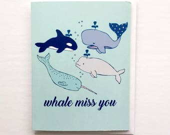 Whale Miss You Goodbye Card Handmade Farewell Miss You Card