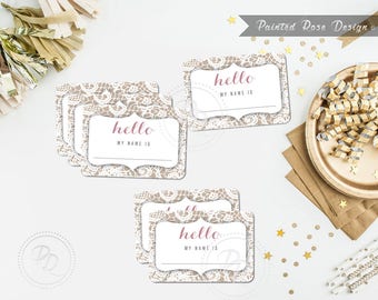 Name Tags Shabby Chic Burlap Printable Event Wedding