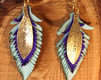 CUSTOM Leather Feather Earrings Bird Feather Earrings Made