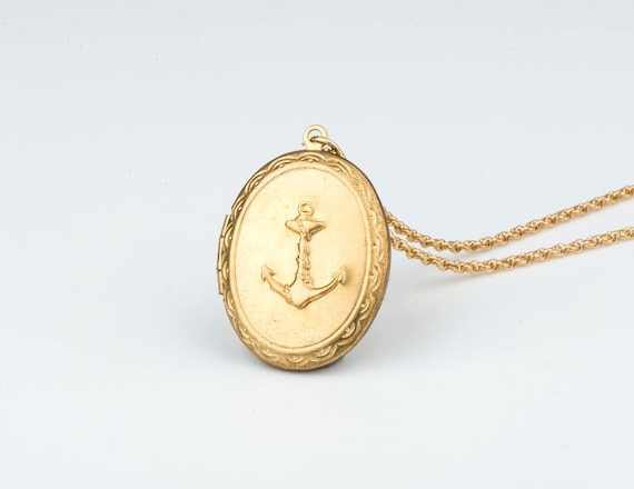 Anchor Necklace Nautical Sailor Gold Anchor Locket Vintage