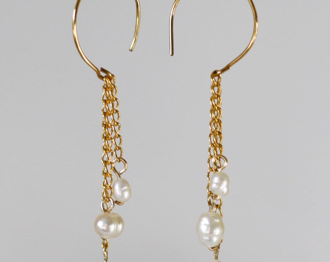 Triple Drop Freshwater Pearl + Gold Earrings
