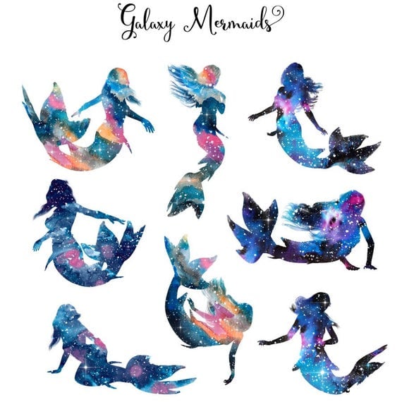 Mermaid clipart: Galaxy Mermaids watercolor