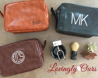 Leather Shaving Kit Men's Leather Toiletry Roll