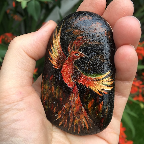 Phoenix rising Unique Gift Painted Pebble Animal totem