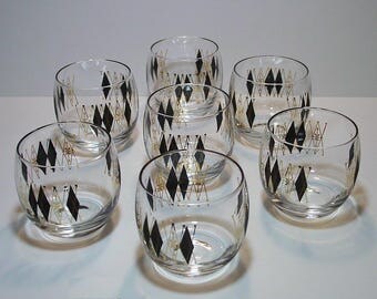 vintage federal glass glasses roly poly barware original box