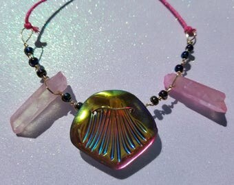 Gar scale necklace real gar fish scale on hand-braided