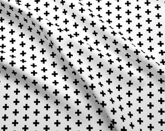 Black White Plus Signs Fabric White Crosses On Black Black