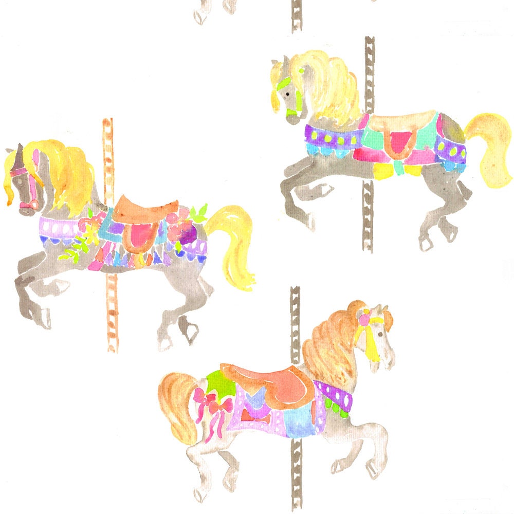 Carousel Fabric Carousel Horses By Erinanne Watercolor