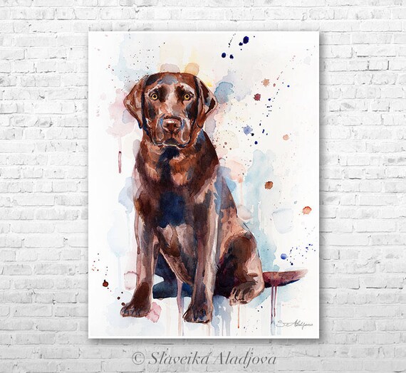 Chocolate Labrador watercolor painting print by Slaveika
