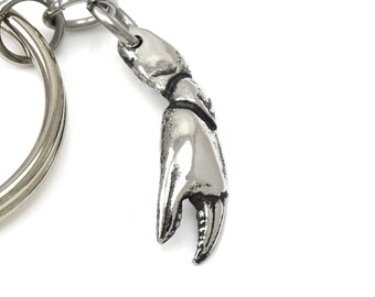 Wolf Claw Keychain Handmade in Polished Pewter Hand Carved