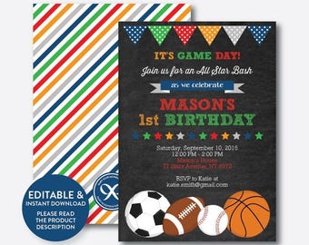 All Star Party Package Sports Invitation Birthday Soccer