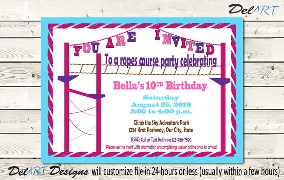 Ropes Course Birthday Party Invitation Invite or Save the