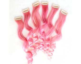 Pink hair extensions | Etsy