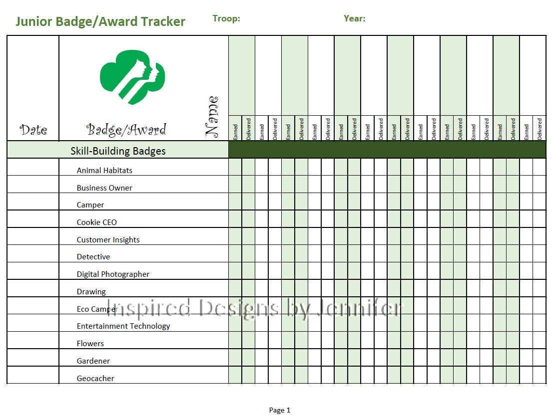 Junior Girl Scout Badge/Award Tracker Instant Download