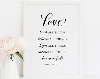 Love Bears All Things Bible Verse Printable Woodland Decor 5x7