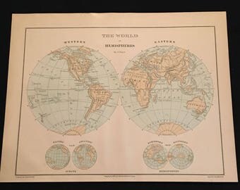 Old map of the world World map in two hemispheres