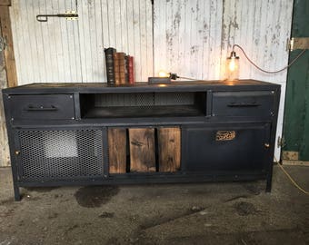 Industrial TV Stand Iron and Wood for 46 to 52