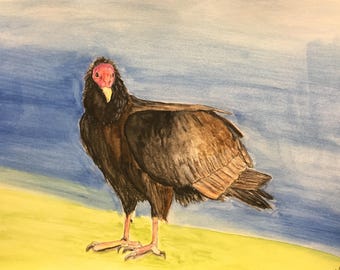 Turkey Vulture Bird Portraits Wine Glasses Hand Painted