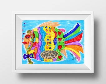 Colorful fish art | Etsy