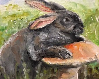 Rabbit oil painting | Etsy
