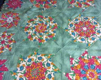 Homemade Stack and Wack pattern lap or bed quilt 75 x