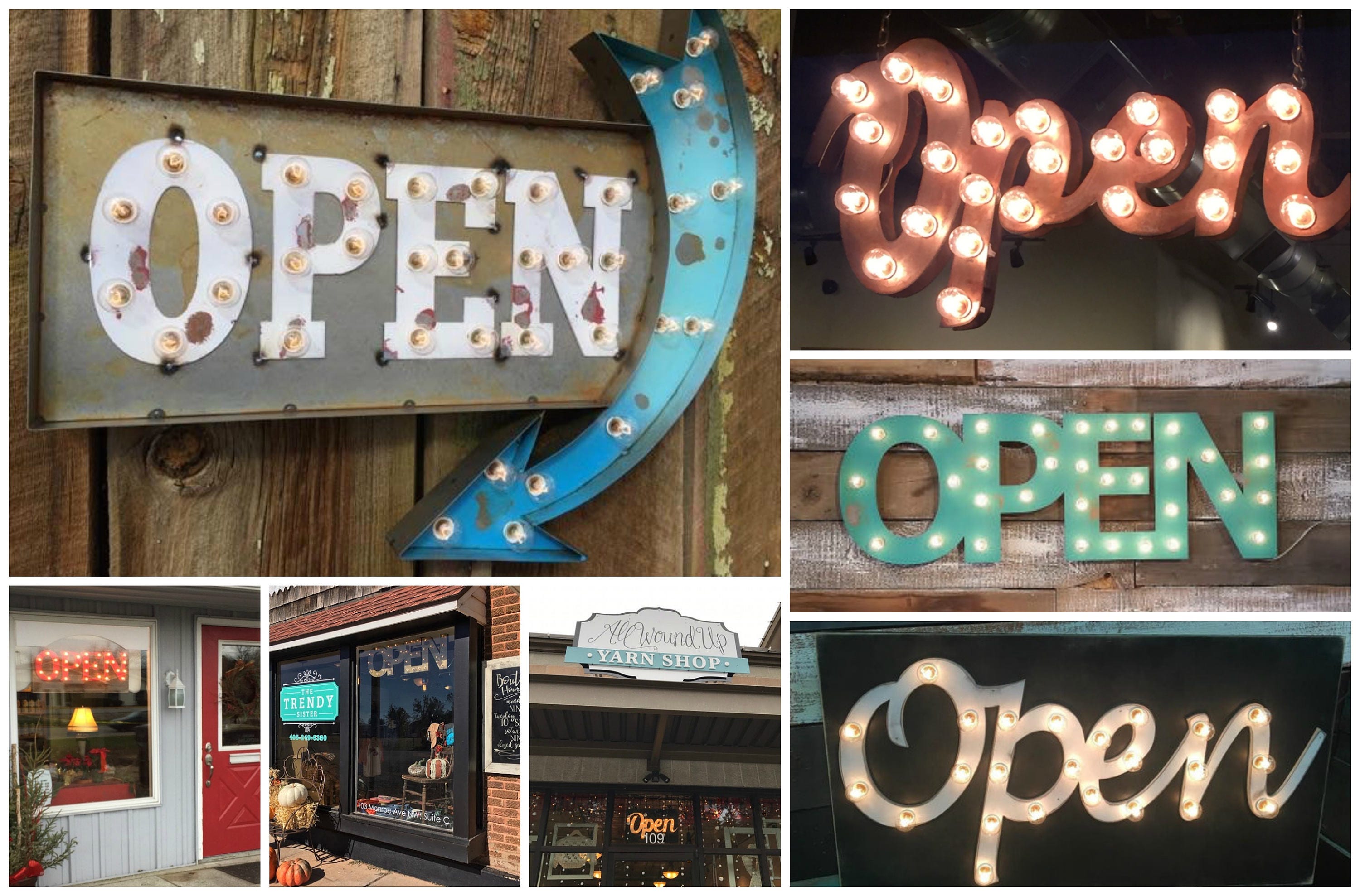 OPEN Sign Lighted Marquee Sign Large Custom Vintage Inspired Wood Sign ...