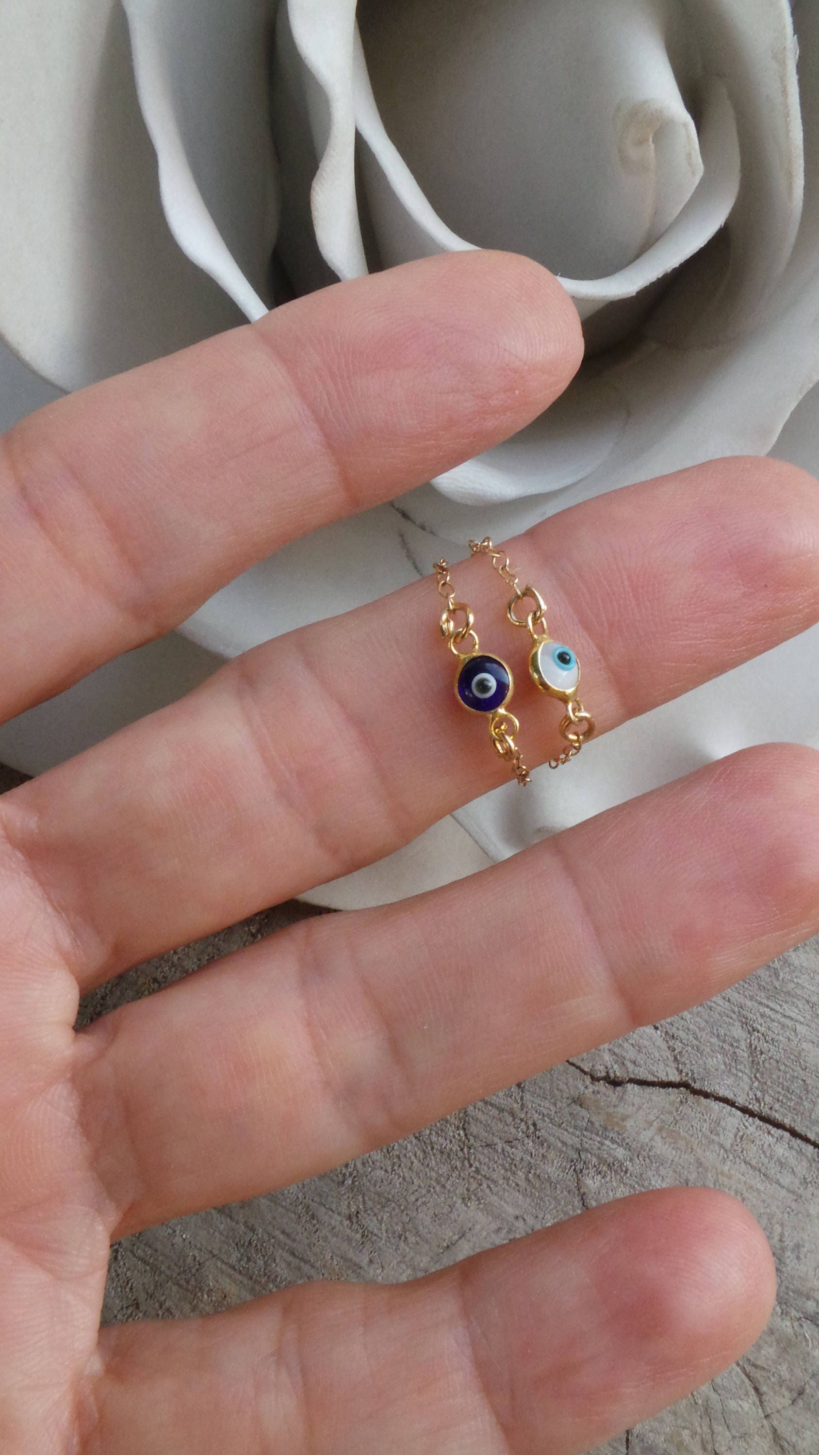 Evil eye ring.Evil eye chain ring. Gold fill evil eye ring. Dainty evil ...
