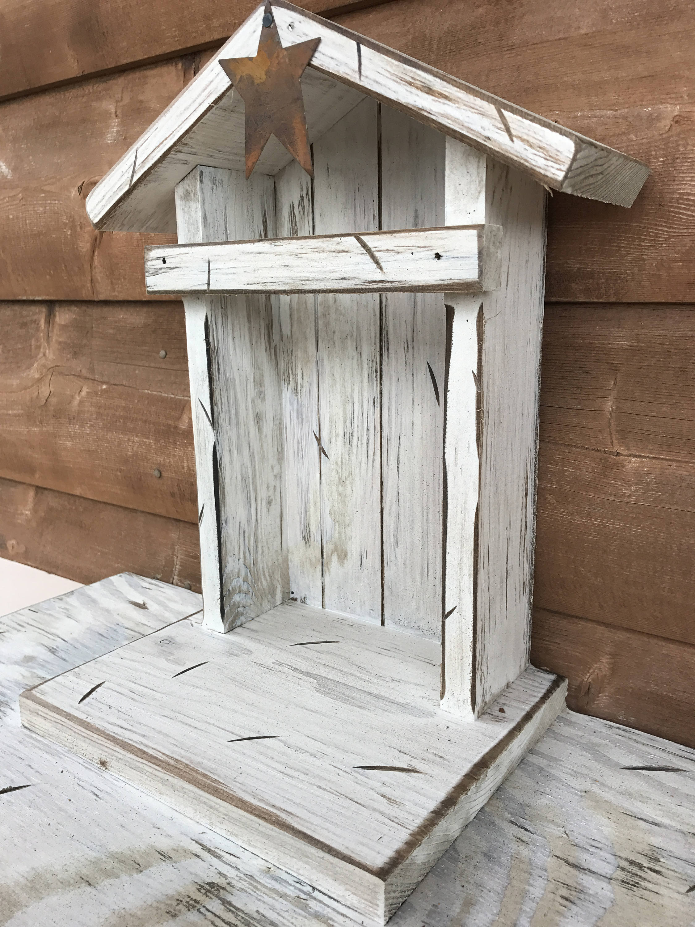 STABLE WOOD CRECHE fits Willow Tree Angels *Nativity Distressed Barn ...